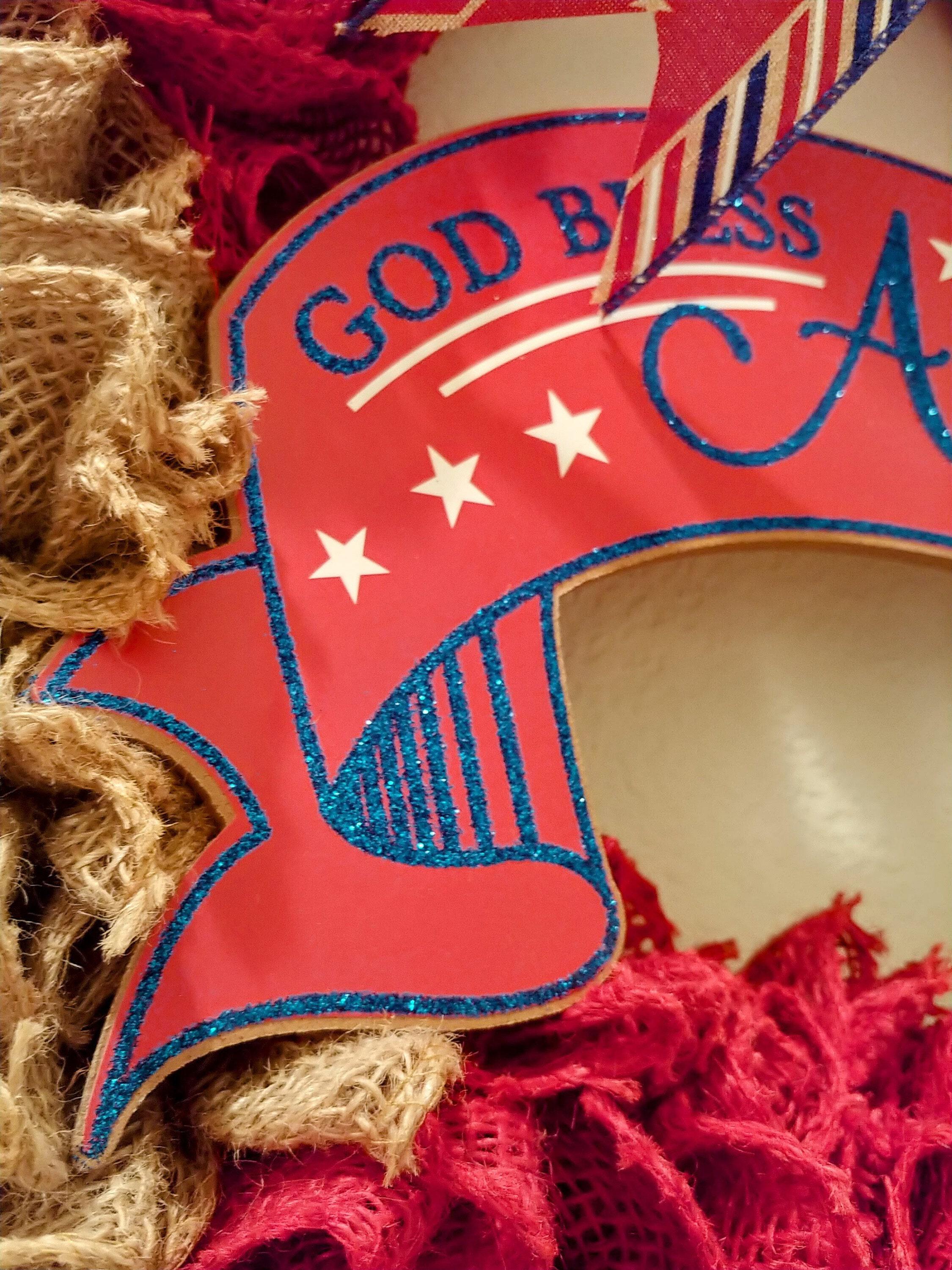 Products :: Patriotic Burlap Wreath, God Bless America Sign, Red White ...