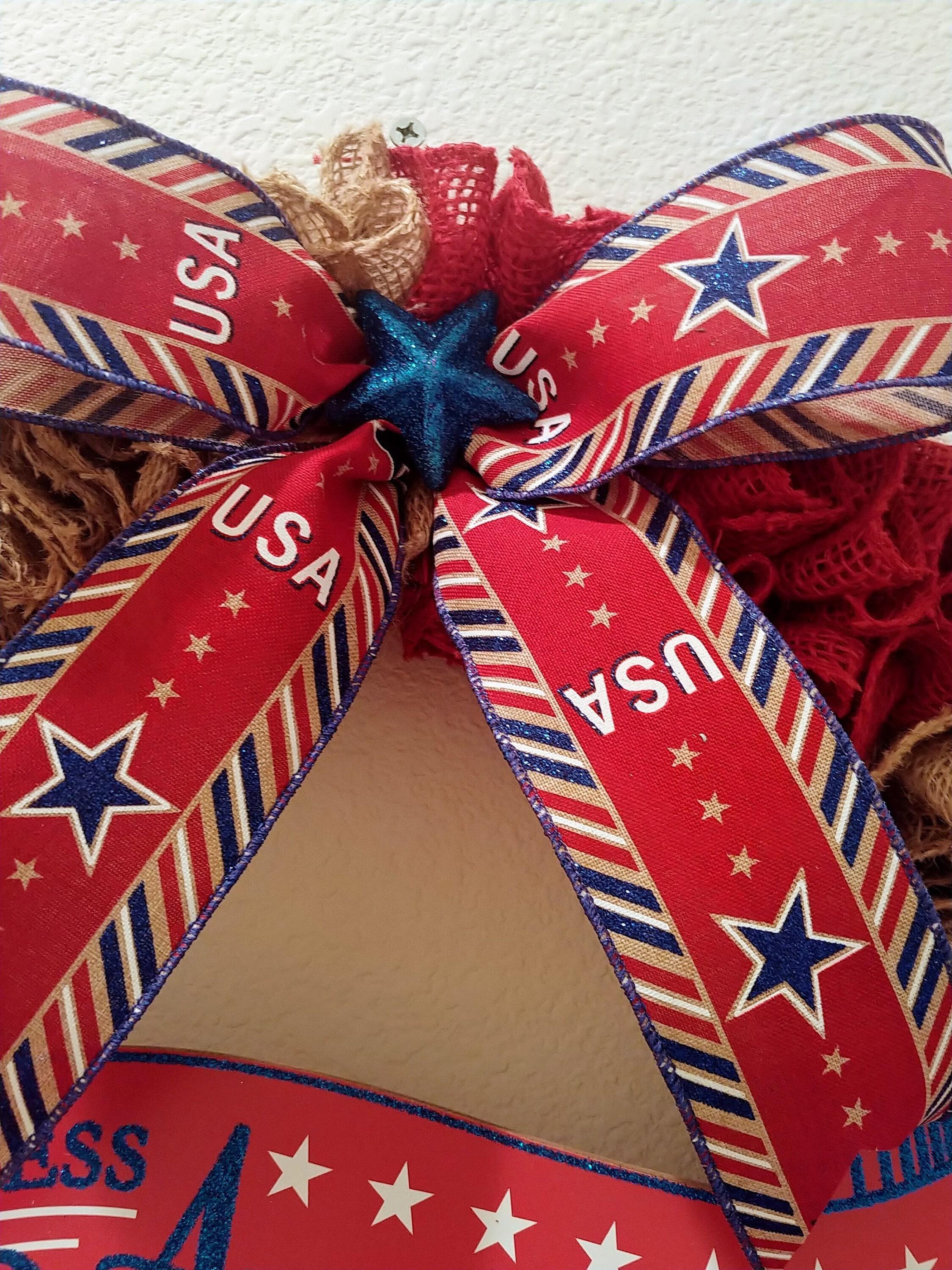 Products :: Patriotic Burlap Wreath, God Bless America Sign, Red White ...