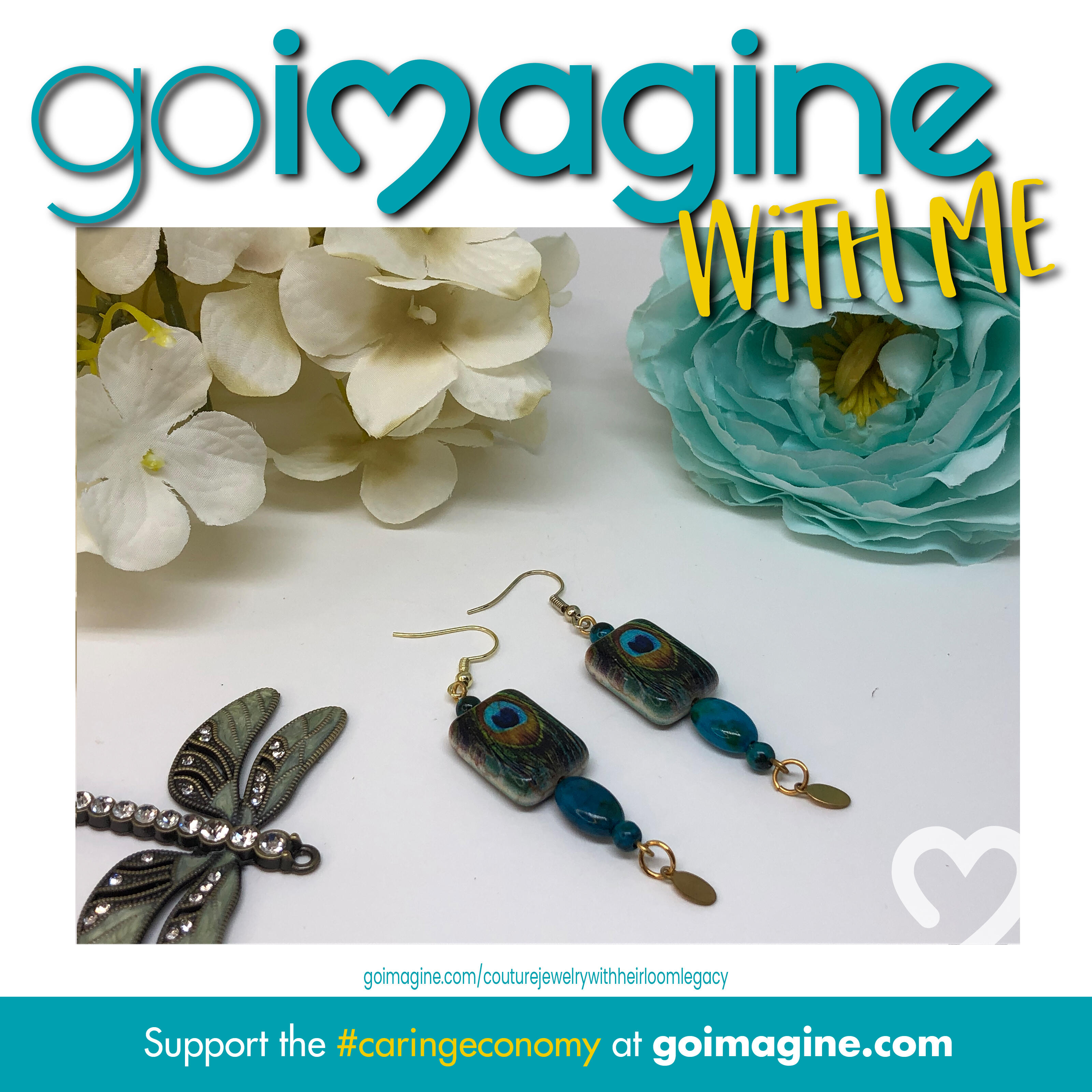 Handmade Rectangle Peacock Dangle Earrings