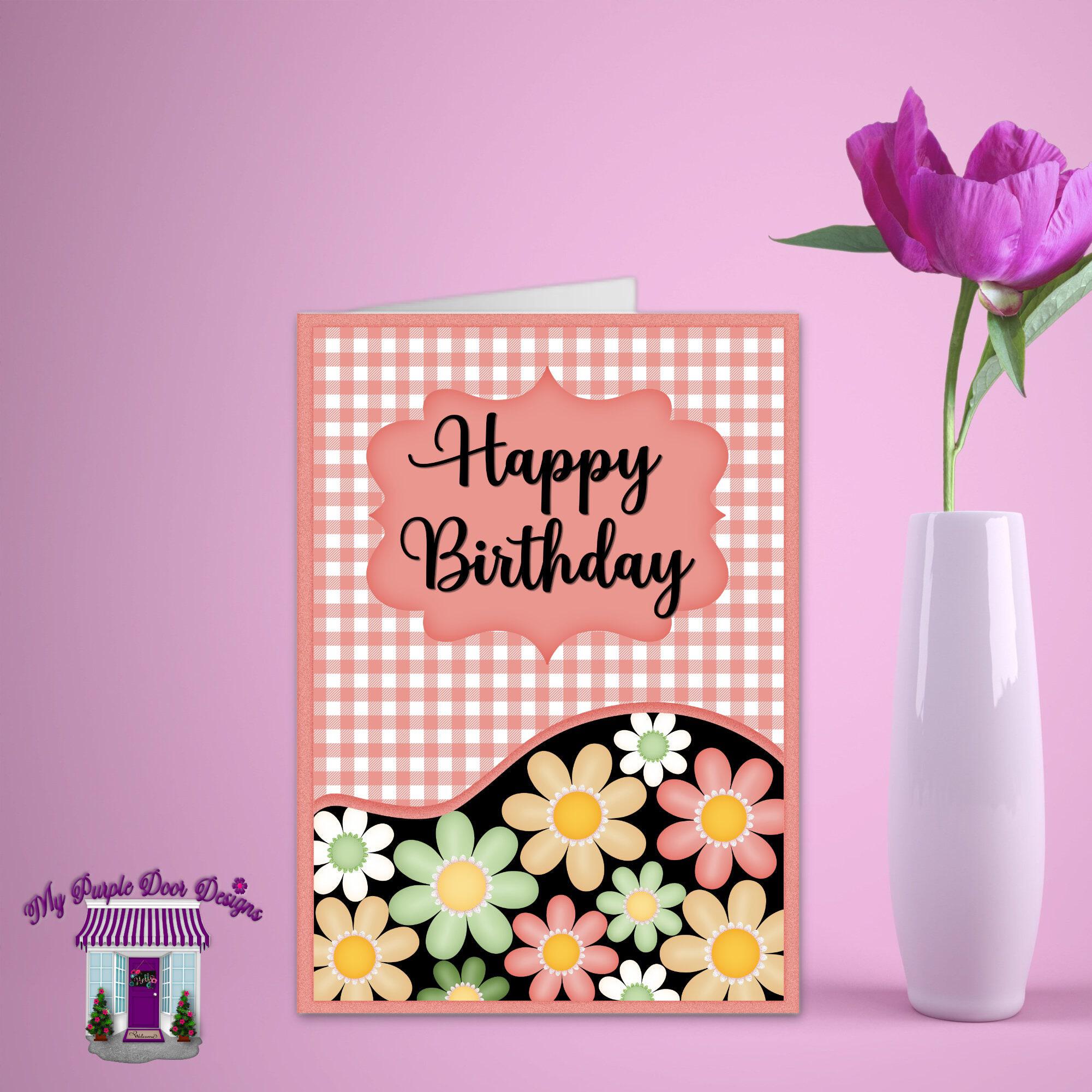 My Purple Door Designs - Happy Birthday Peach Floral Card