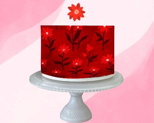 Products :: Red Flowers Themed Edible Cake Border Decorations 3 Strip ...