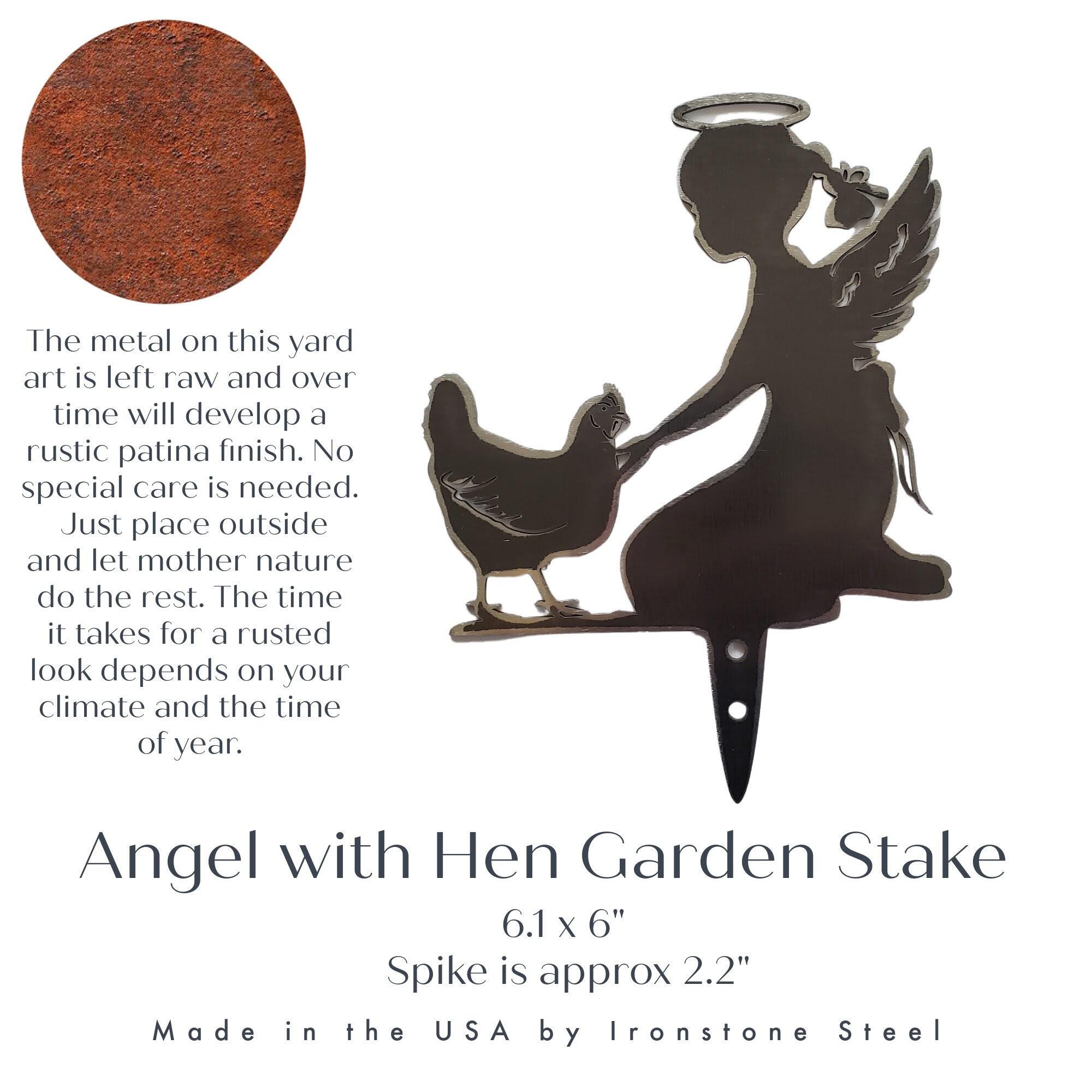 Unique Small Metal Pet Chicken Memorial Angel Garden Yard Stake