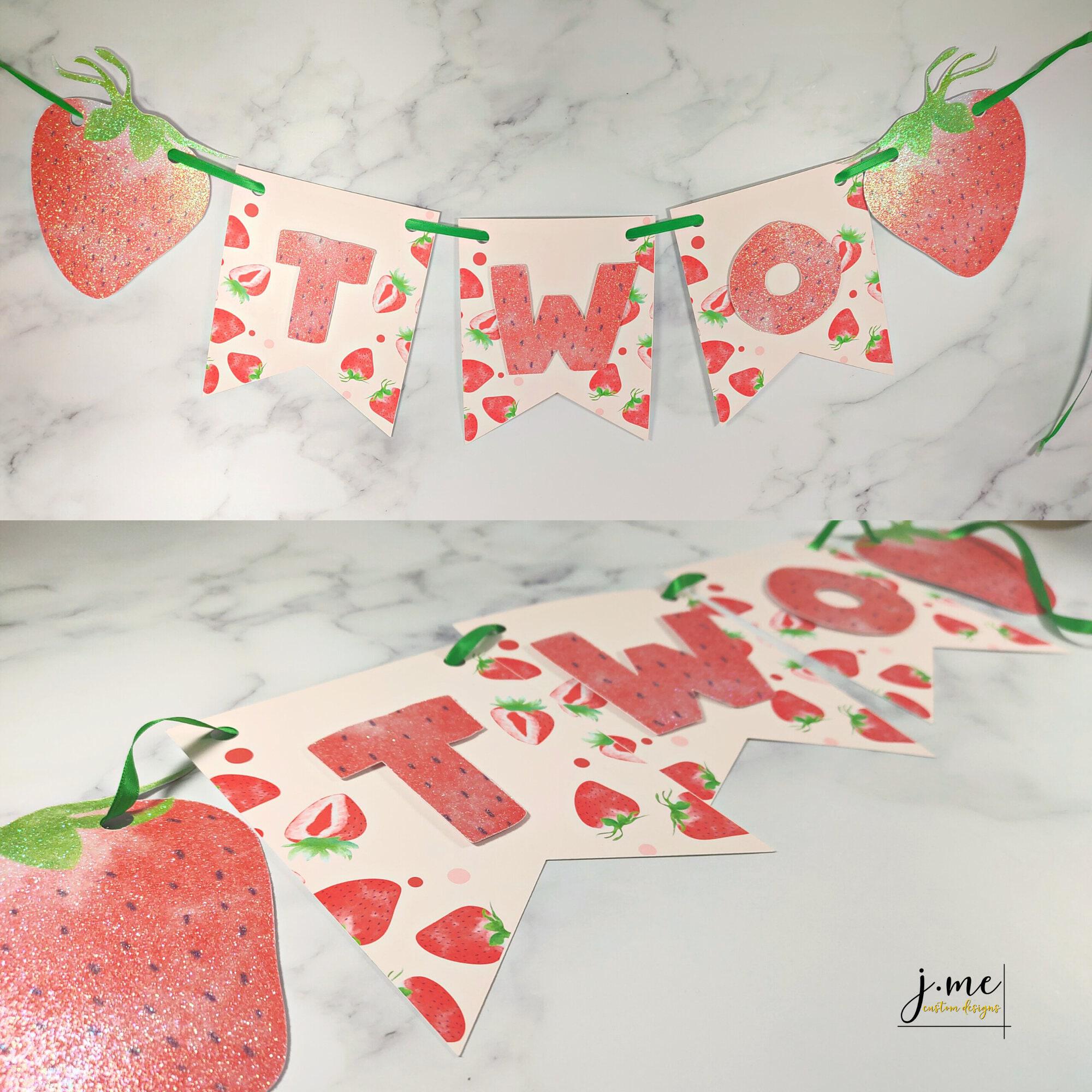 Products :: Birthday Banner Two Sweet Strawberry Pink Red Birthday ...