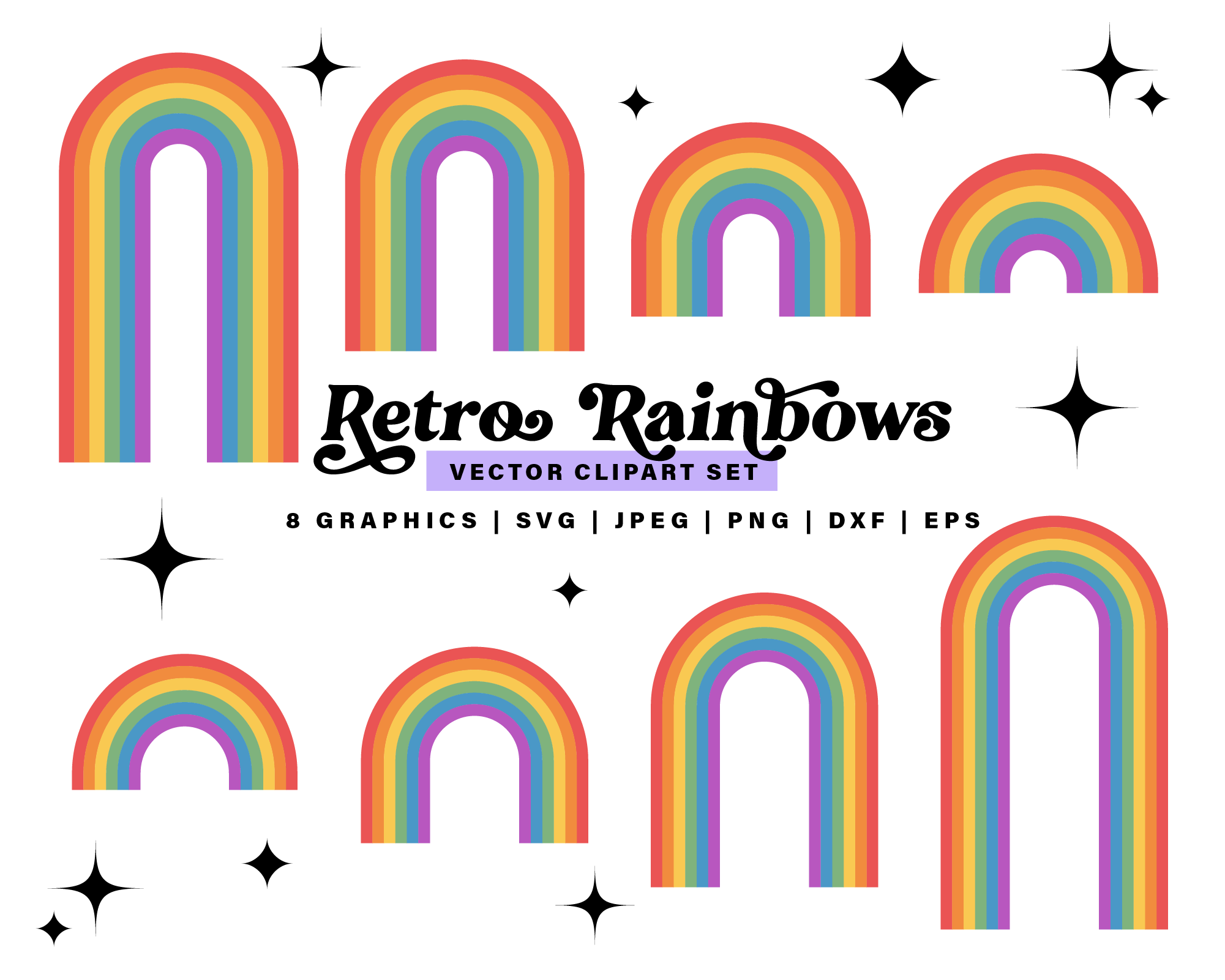 Retro Rainbows SVG Groovy Clipart Set