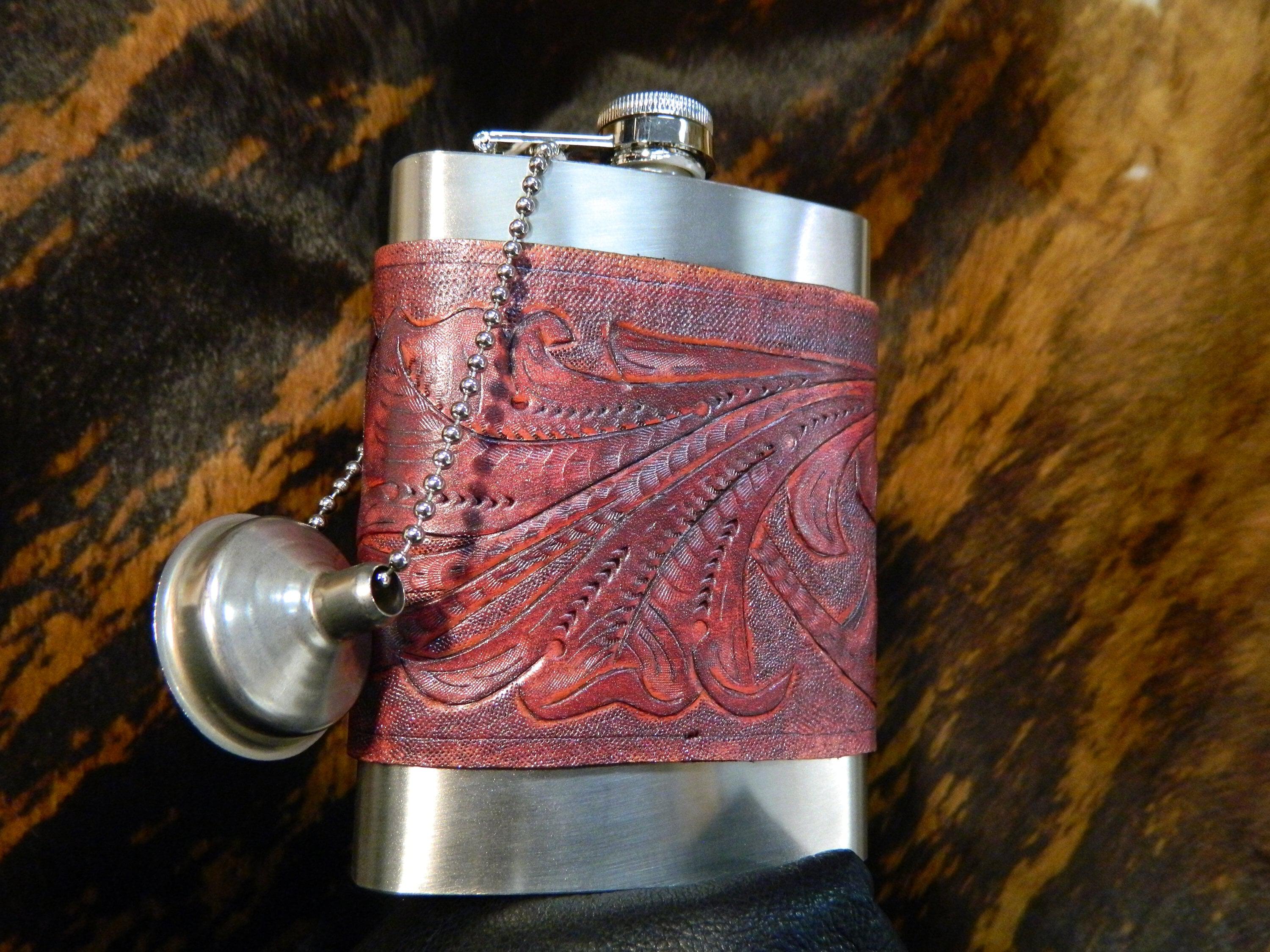 Products :: leather skull flasks with flasks laser engraved various styles