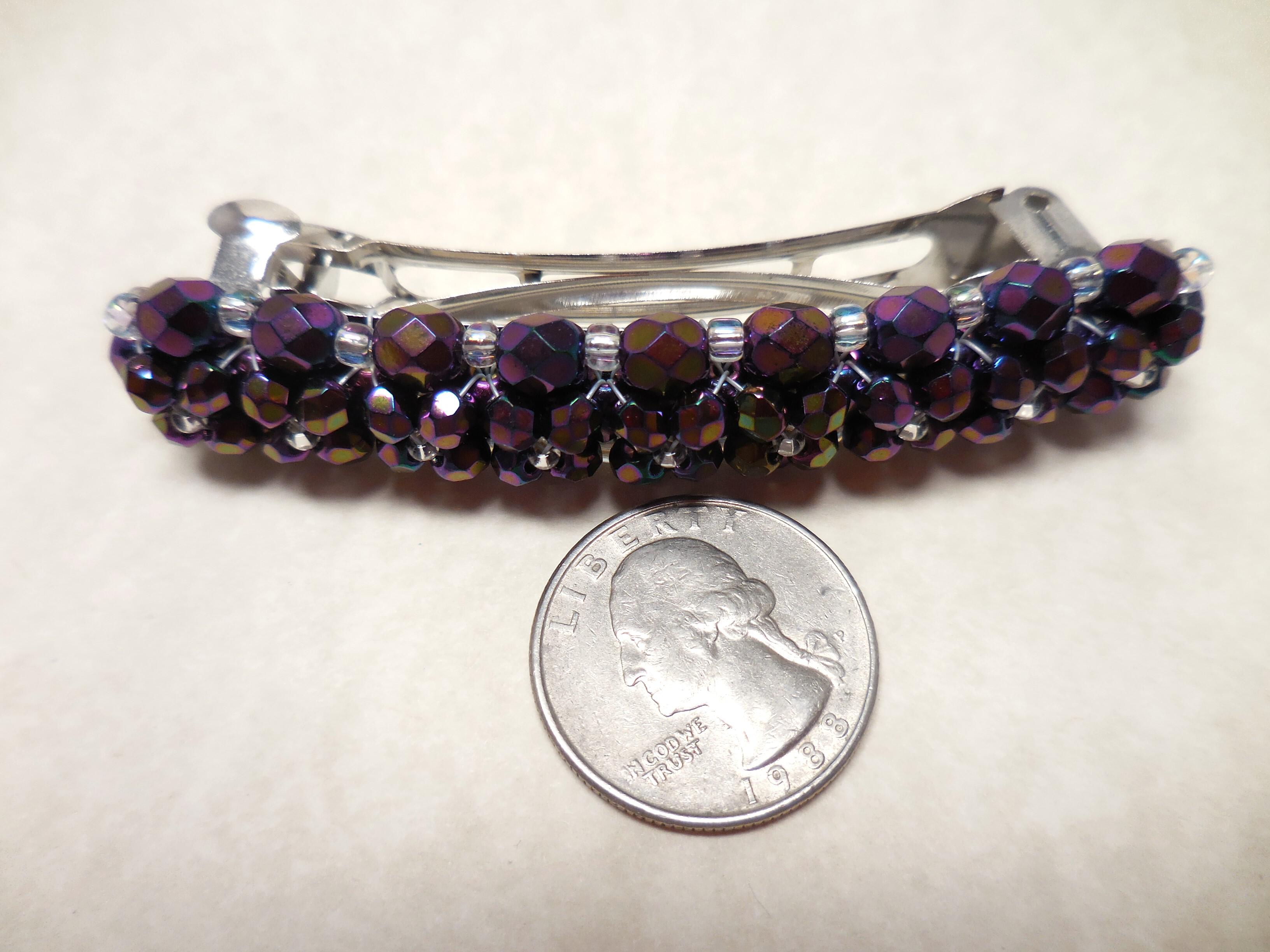 Beaded Barrette, Sparkly Beaded Barrette with Czech Fire Polish Beads