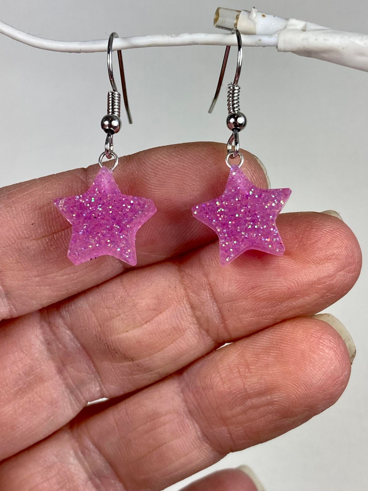 Resin Star Earrings Small Dangle Earrings Pink Glitter Earrings