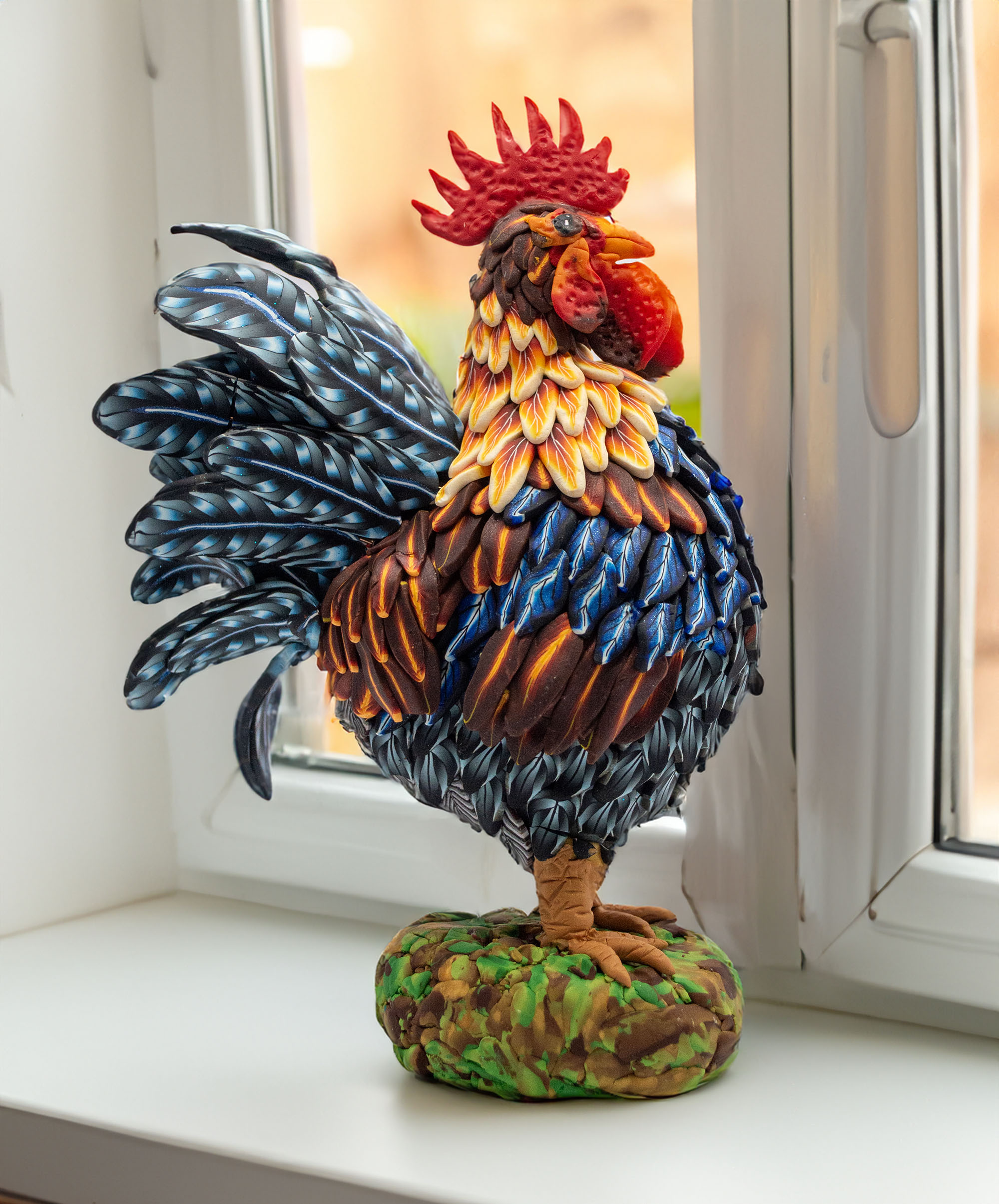 Art & Collectibles :: Sculpture :: Rooster Sculpture, Blue Rooster Clay ...