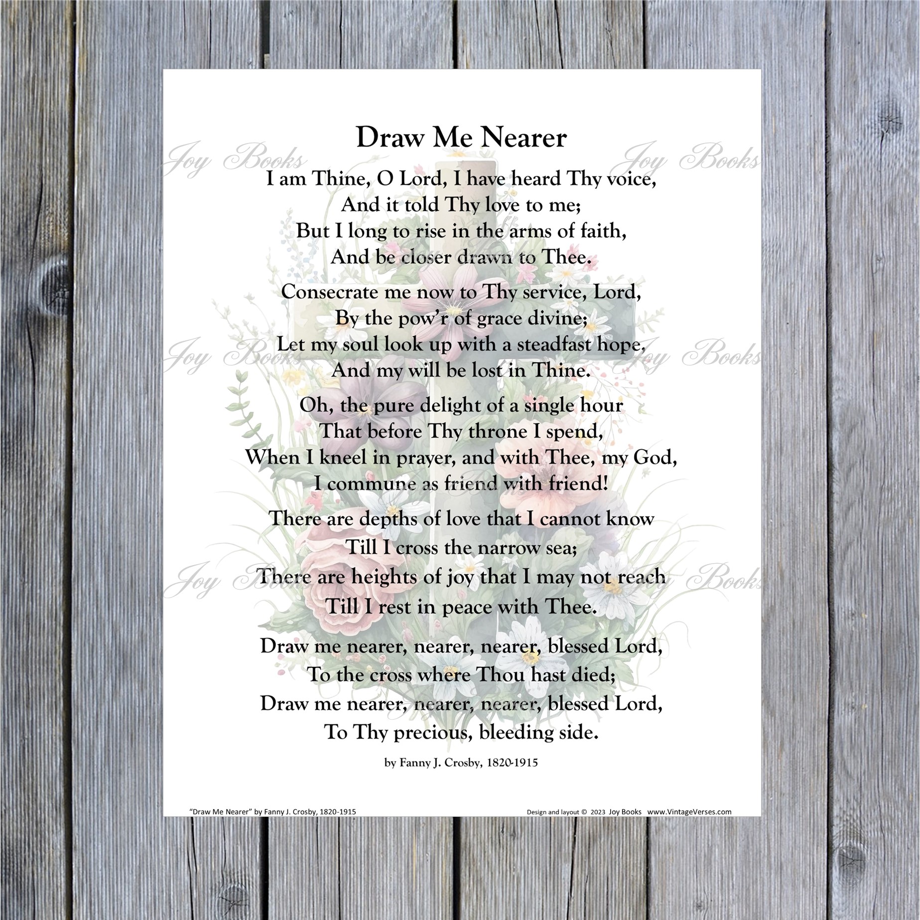 Draw Me Nearer Poem Vintage Verses Watercolor Cross Wall Art