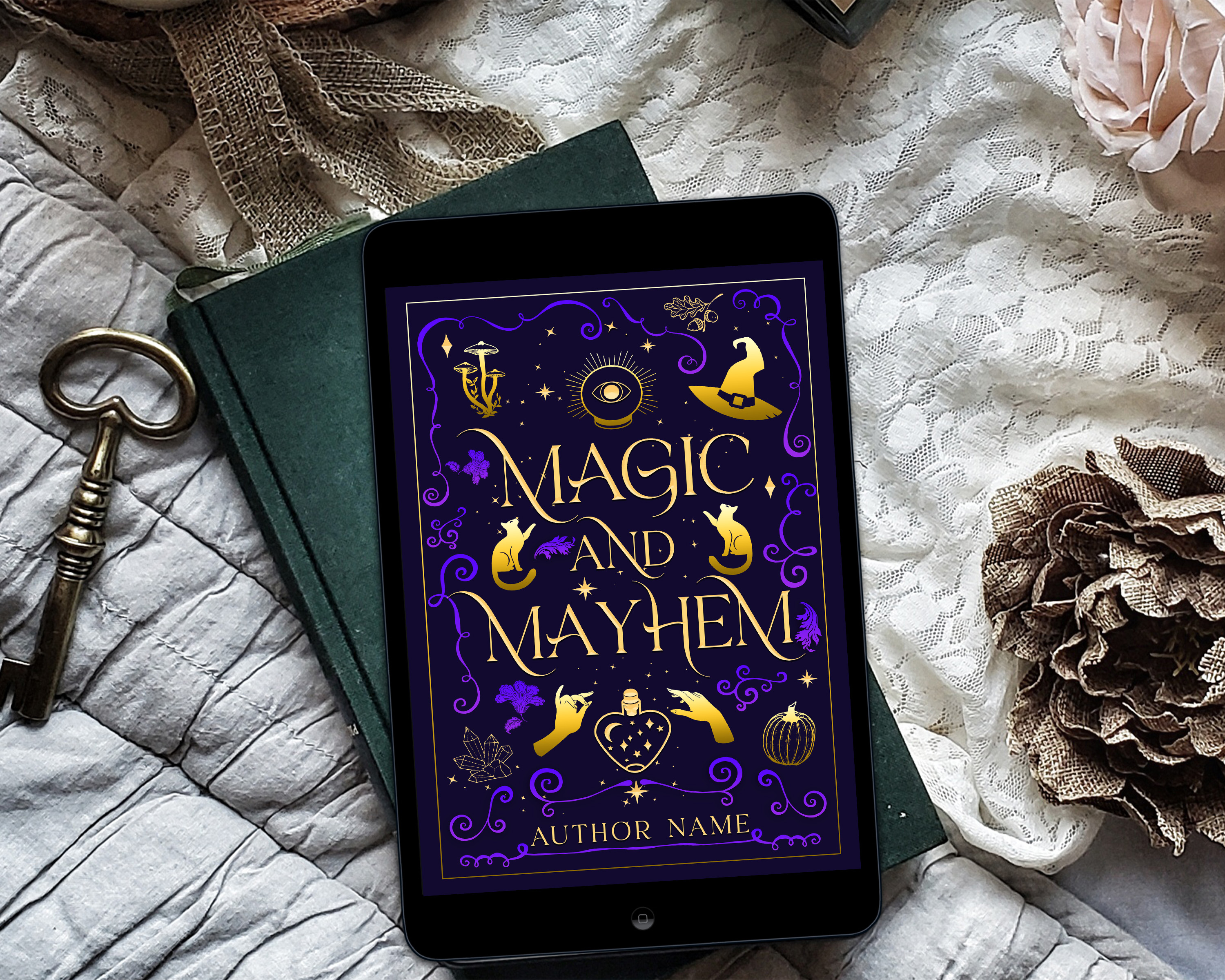 Fantasy Illustrated Premade Book Cover for Magical Cozy