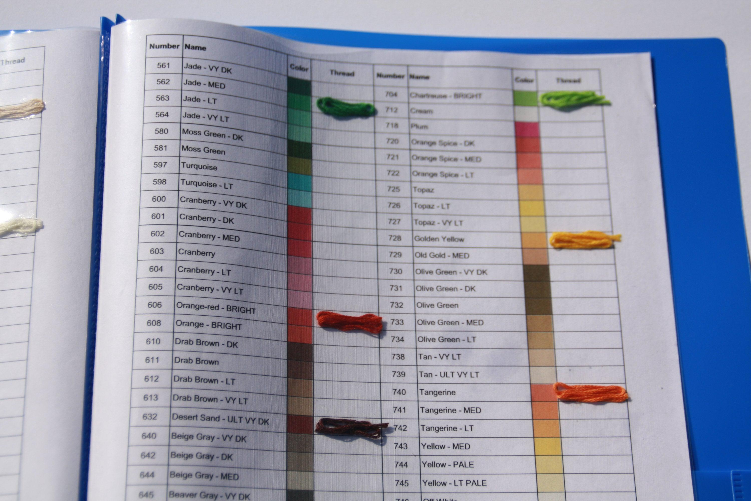 Dmc Color Chart For Cross Stitch Embroidery Needlepoint Printed