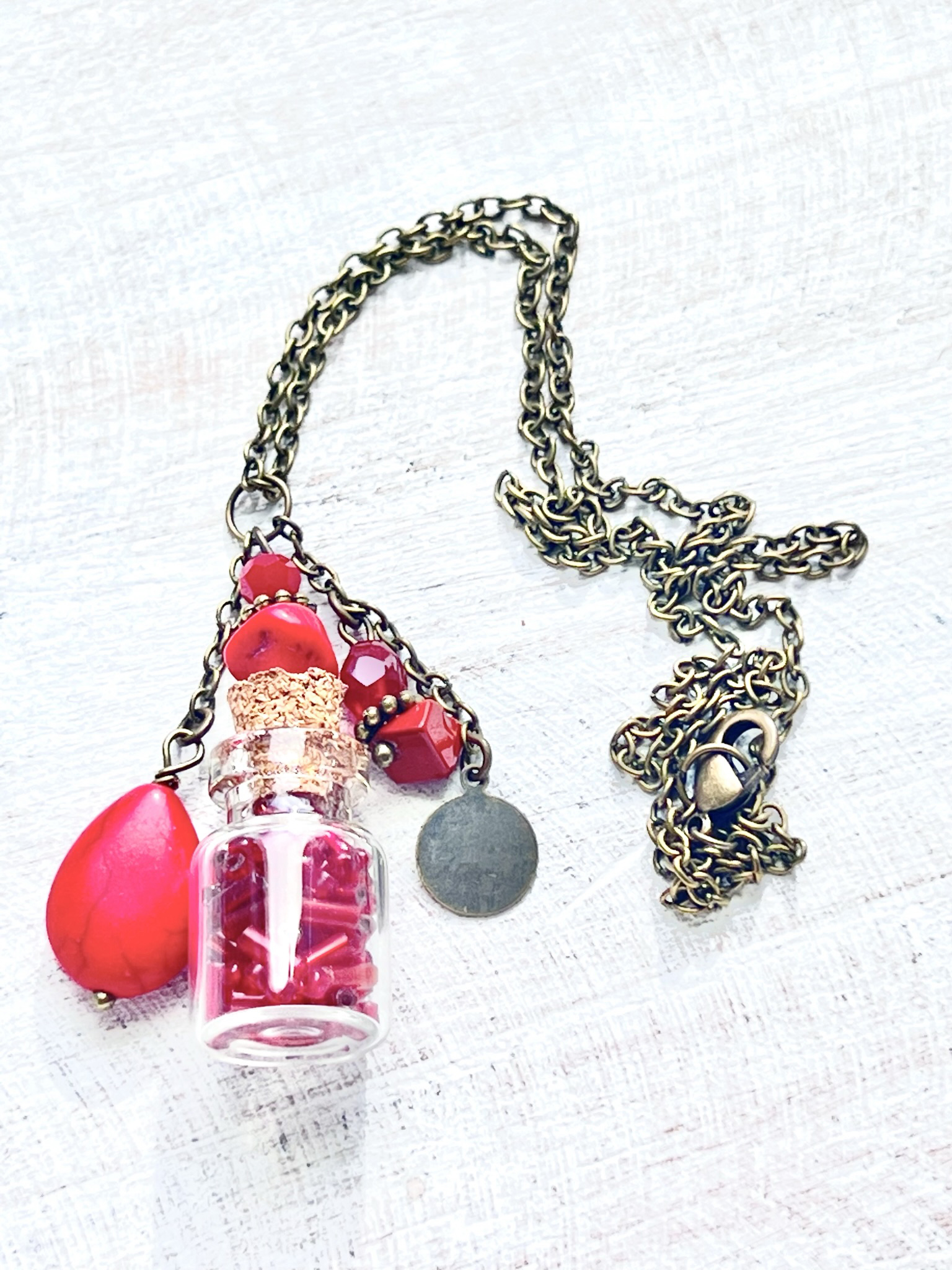 Products :: Red Bamboo and Glass Potion Bottle Necklace