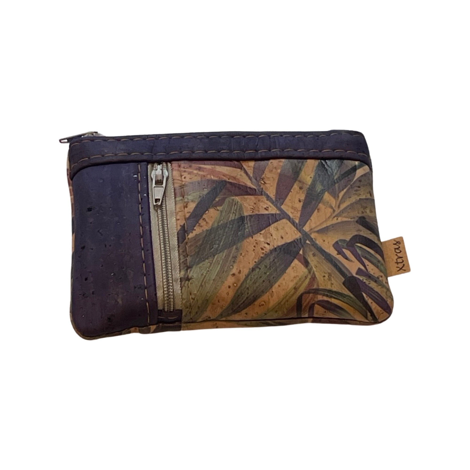 Small cork wallet with purple fern design