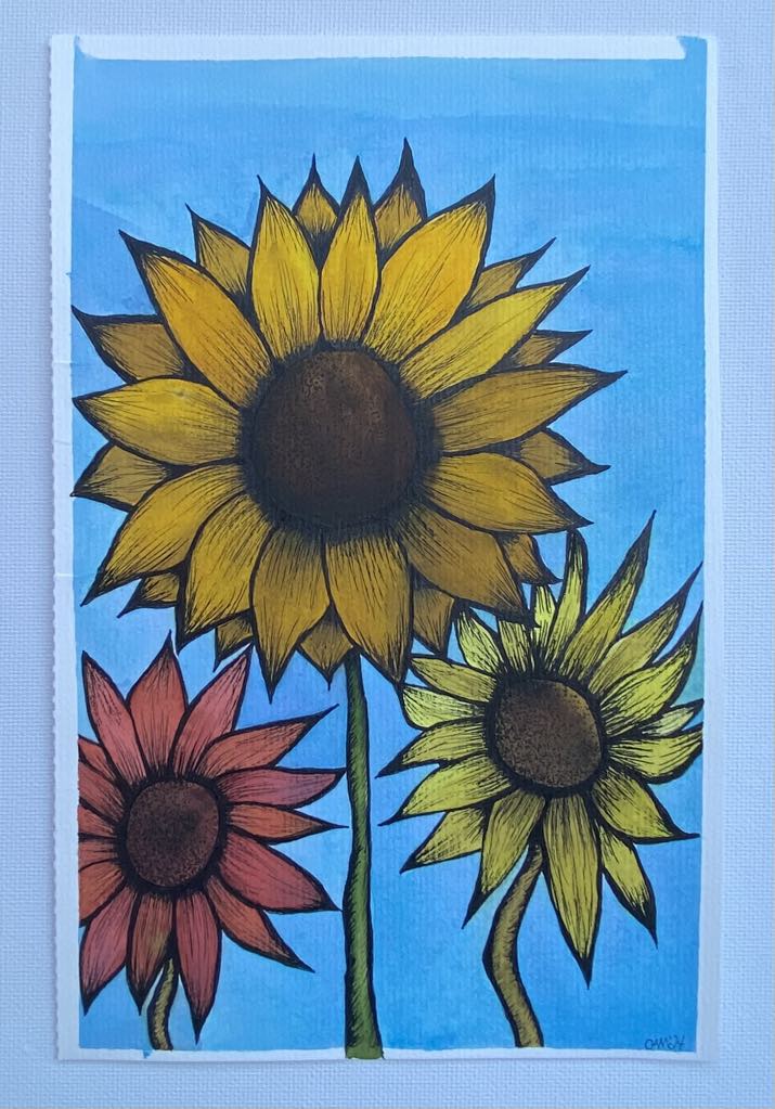 Art & Collectibles :: Painting :: Ink :: Sunflower Trio Watercolor Painting