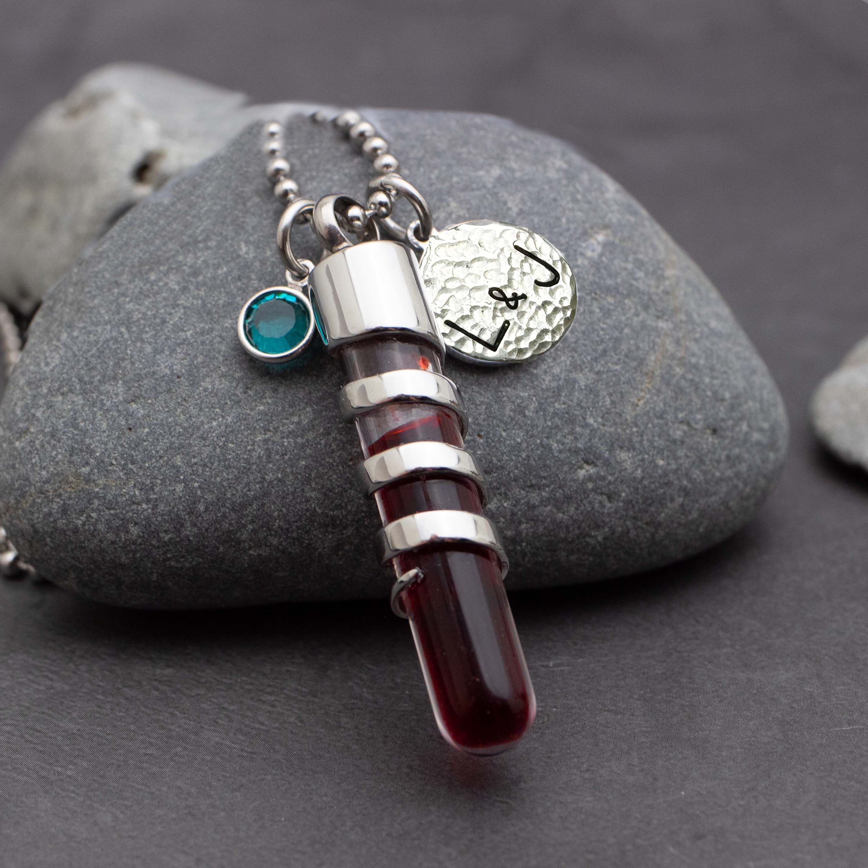 Jewelry Necklaces Monogram Name Necklaces Blood Vial Necklace Personalized With Initials Crystal Of Your Anniversary Month Fill With Ocean Water Lake Water Sand Honeymoon Keepsake