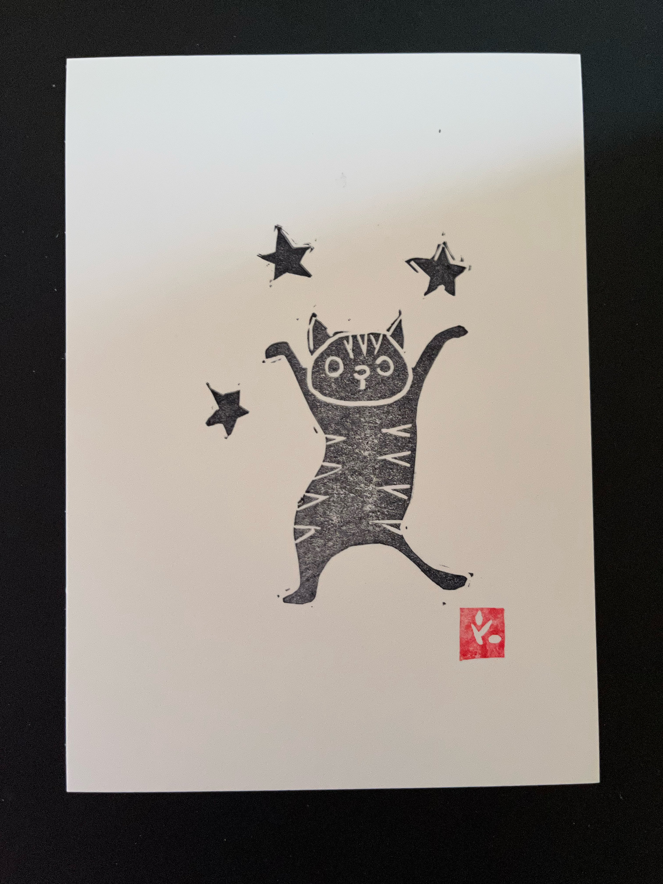 Products :: Cat Dancing Linocut Art