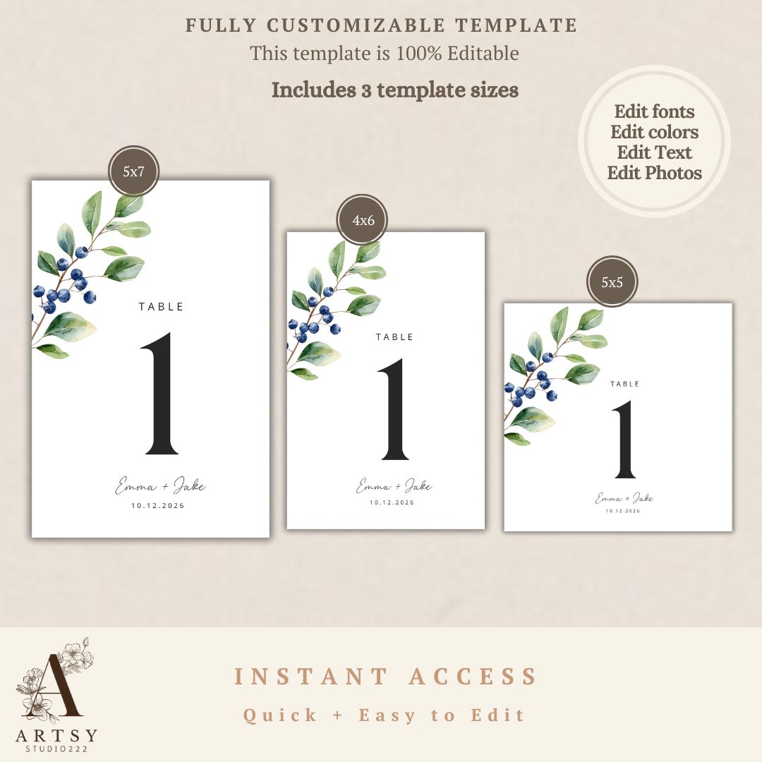 Eucalyptus Wedding Table Numbers – Editable Sage Green Template