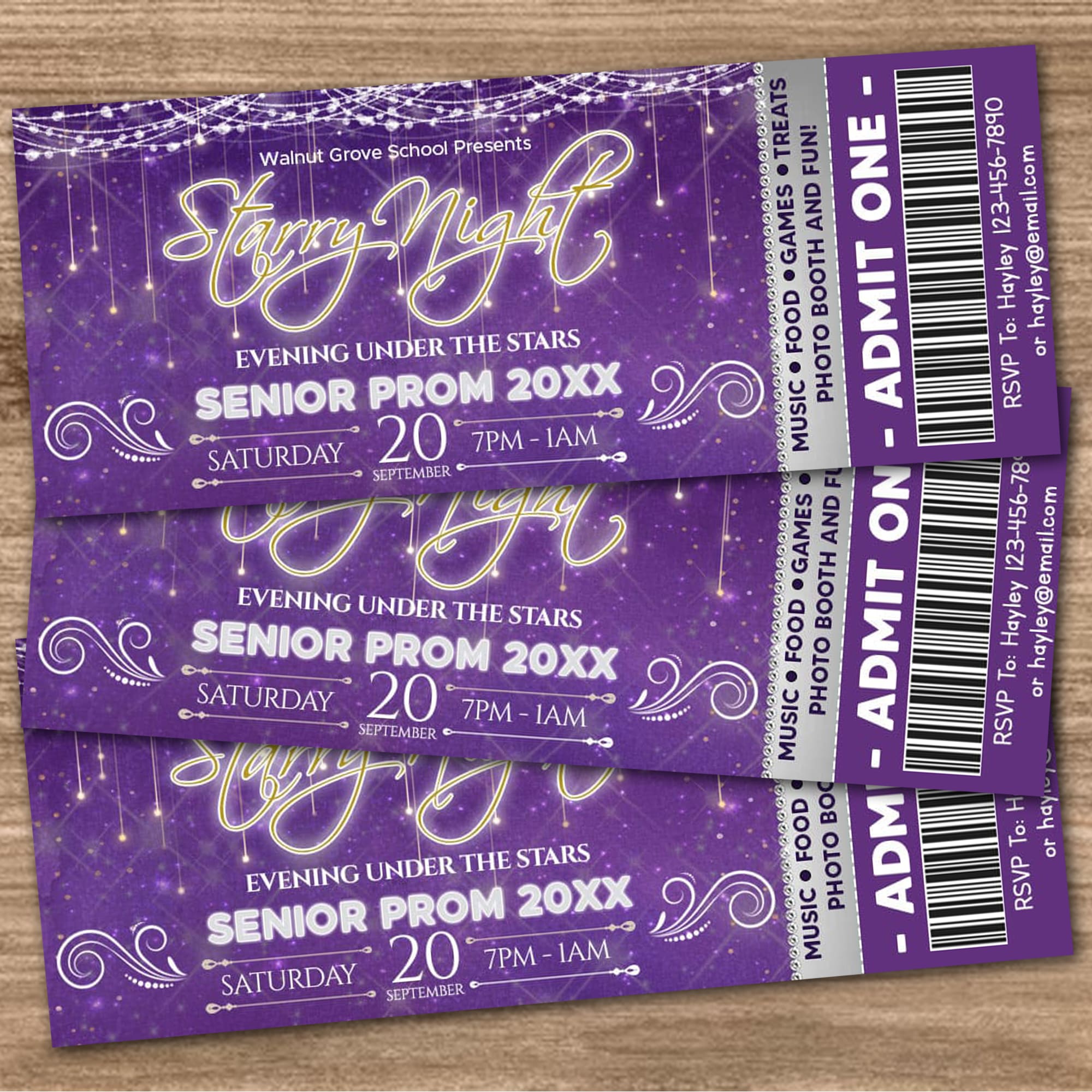 Editable Starry Night Under the Stars Prom Ticket & Flyer Bundle
