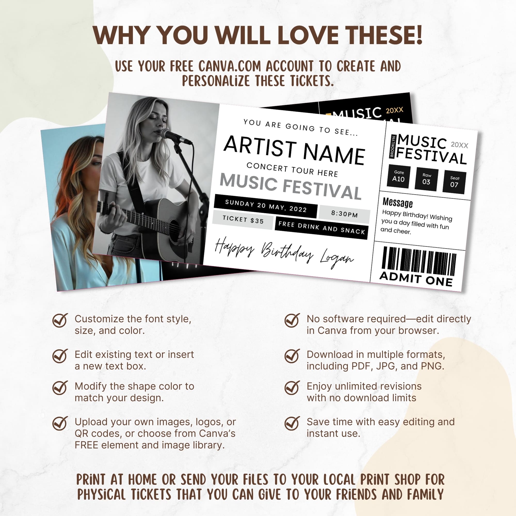 Customizable Concert Ticket Template | Event Ticket Stub