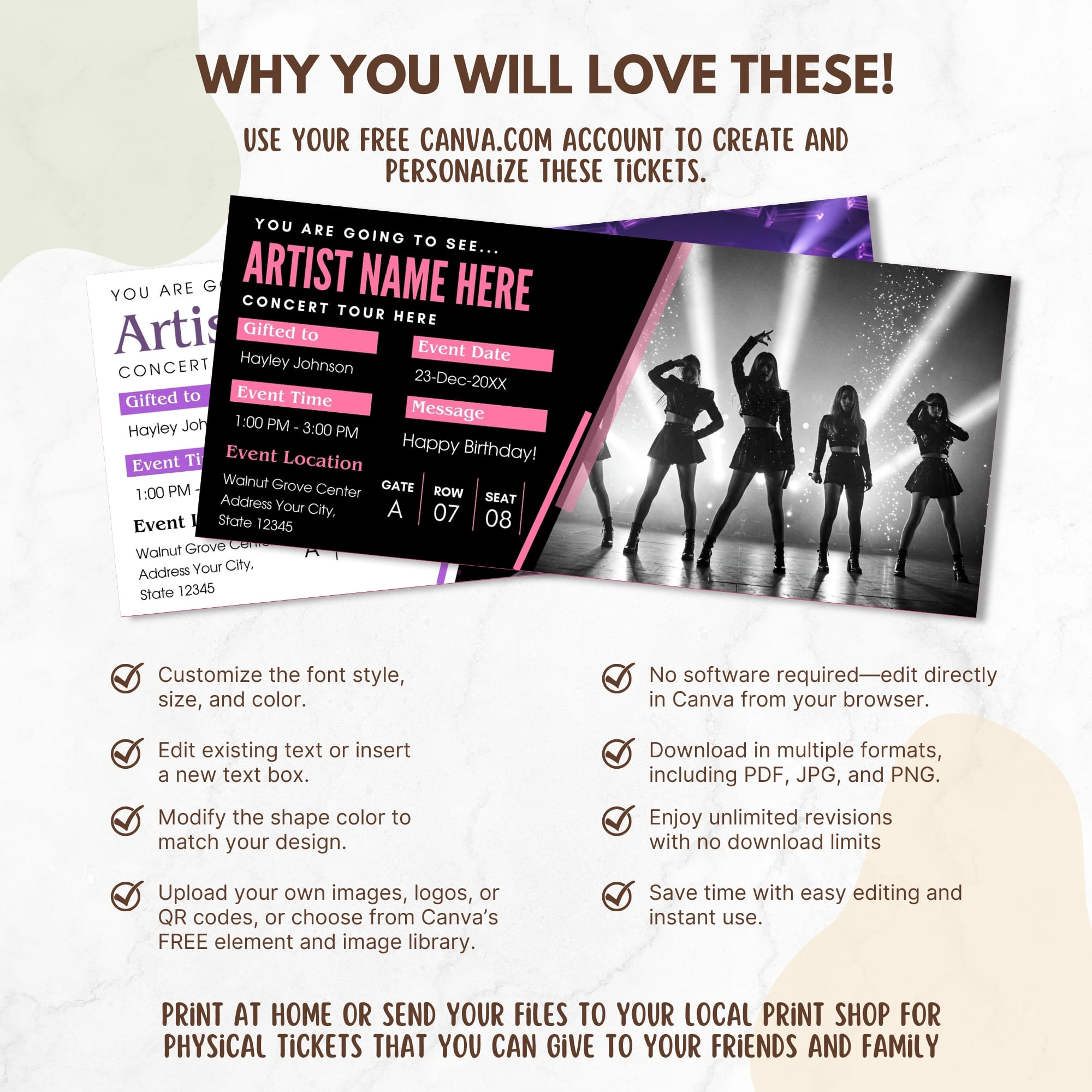 DIY Concert Ticket Template | Editable Printable Event Ticket