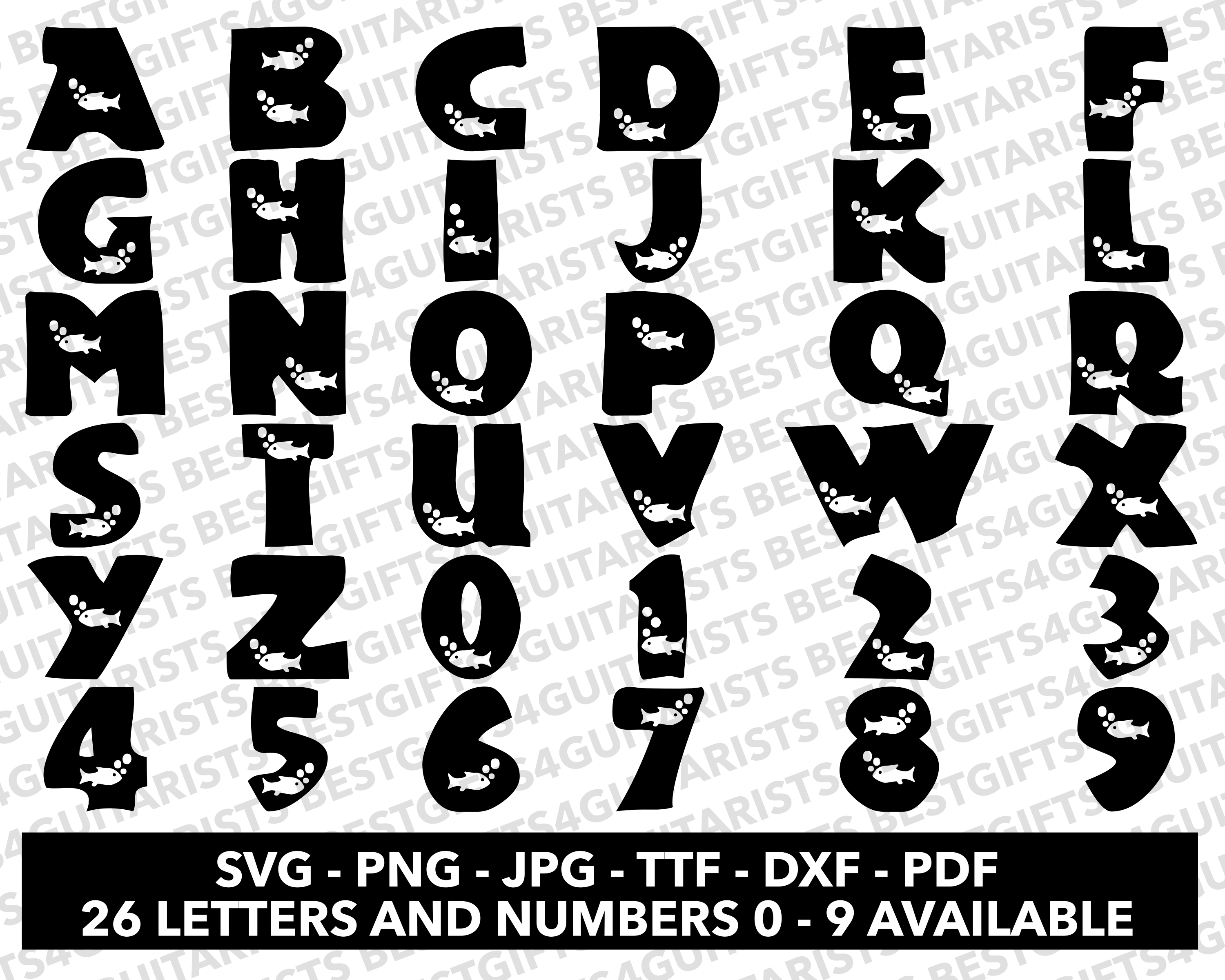 Fish Letters and Numbers SVG, PNG, JPG, TTF, DXF, and PDF