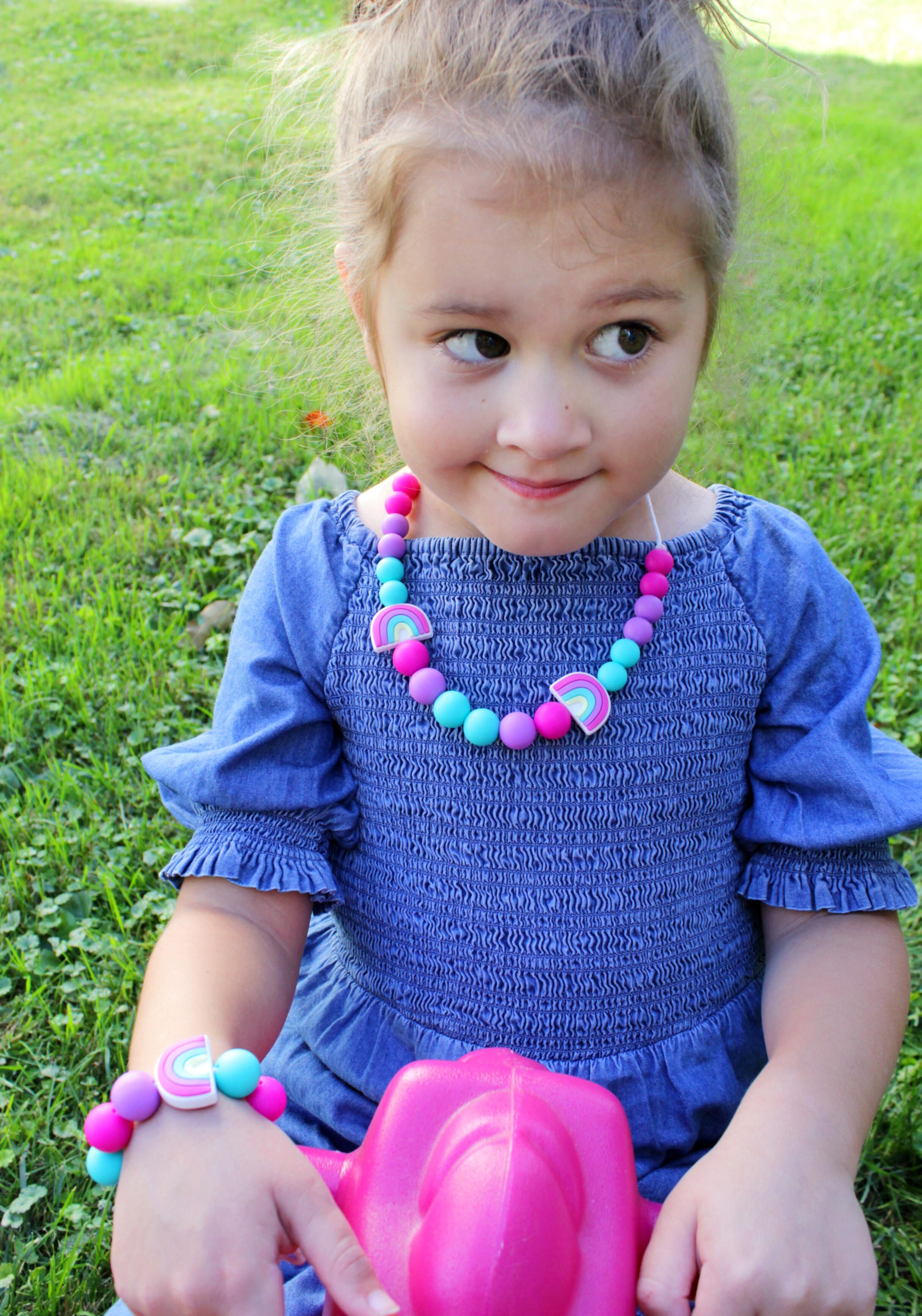 Kids Bright Rainbow Necklace made from Silicone Beads