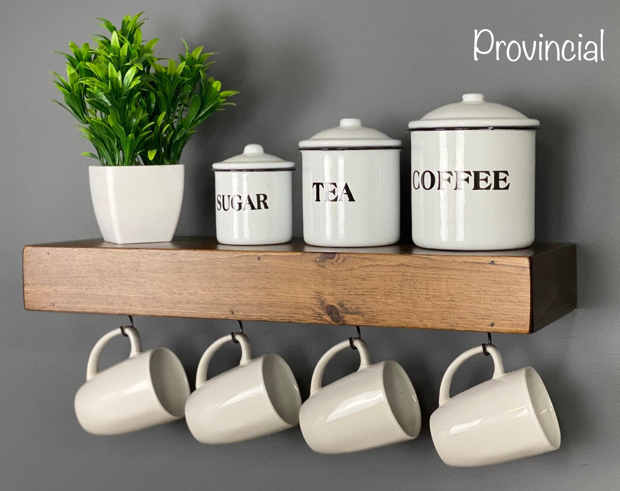 Products Floating Shelf with Coffee Mug Hooks Stained