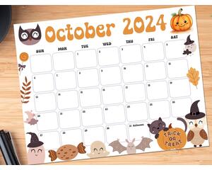 Retro Groovy October 2024 Printable Calendar