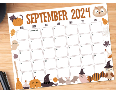 Autumn Themed September 2024 Printable Calendar with Animals